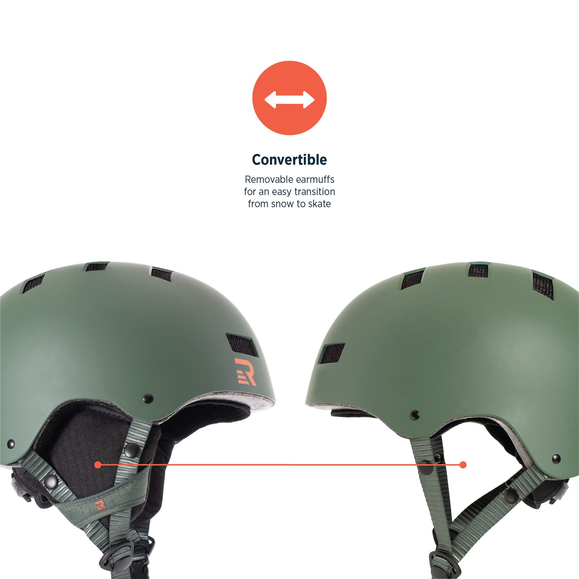 Retrospec Traverse H1 Ski & Snowboard Helmet, Convertible to Bike/Skate, Matte Forest Green, Small (51-55cm)