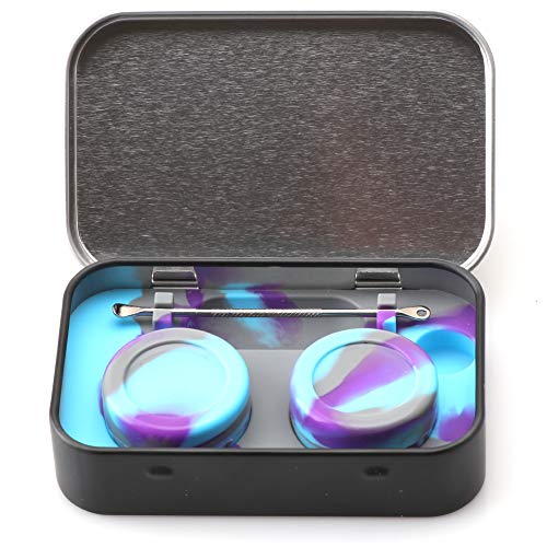 XIFEI portable stainless steel tin box 2-5ml silicone container jars, non-stick storage wax carrying case with extra stainless steel spoons (5 colors)