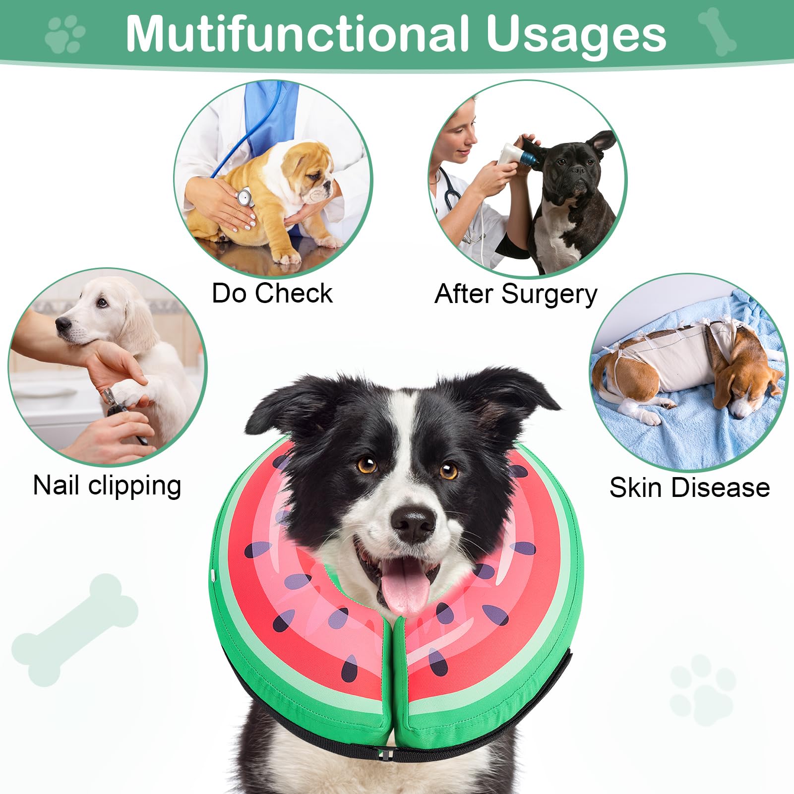 Glittme Dog Donut Collar, Inflatable Dog Cone, Cone for Dogs After Surgery, Soft Dog Cone to Stop Licking, M