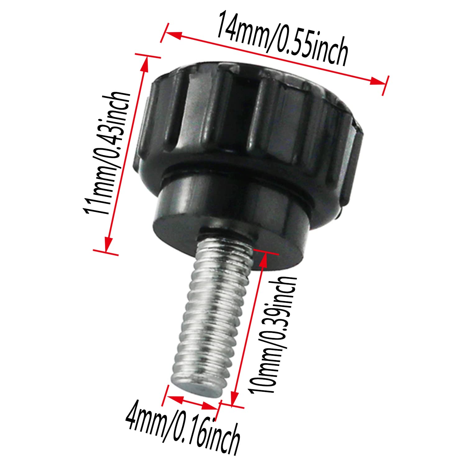 M4 x 10 mm Thumbscrew ZZLZX 12PCS M4 x 10 mm Carbon Steel Threaded Knurled Thumb Screw, Black Round Grip Knobs Thumb Screw for Machinery Latche, Clamping Screws