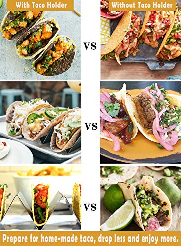 Taco Holders Stainless Steel Set of 4, Oven&Grill&Dishwasher Safe, Taco Accessories for Taco Tuesday Party, Easy-To-Hold Handle, Smooth Edge for Safe Use