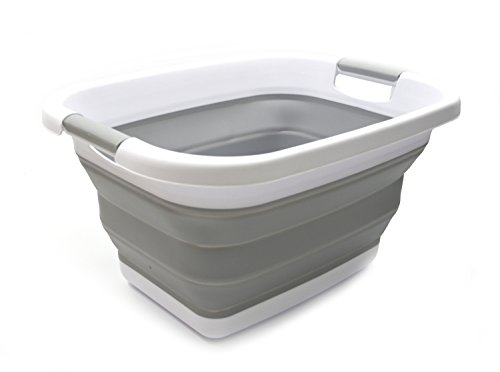 SAMMART Set of 2 - 25L (6.6 gallon)Collapsible Laundry Basket/Tub-Foldable Storage Container / Organizer-Portable Washing Bin - Space Saving Hamper, Water capacity: 20L (5.28 gallon) (2, Grey)