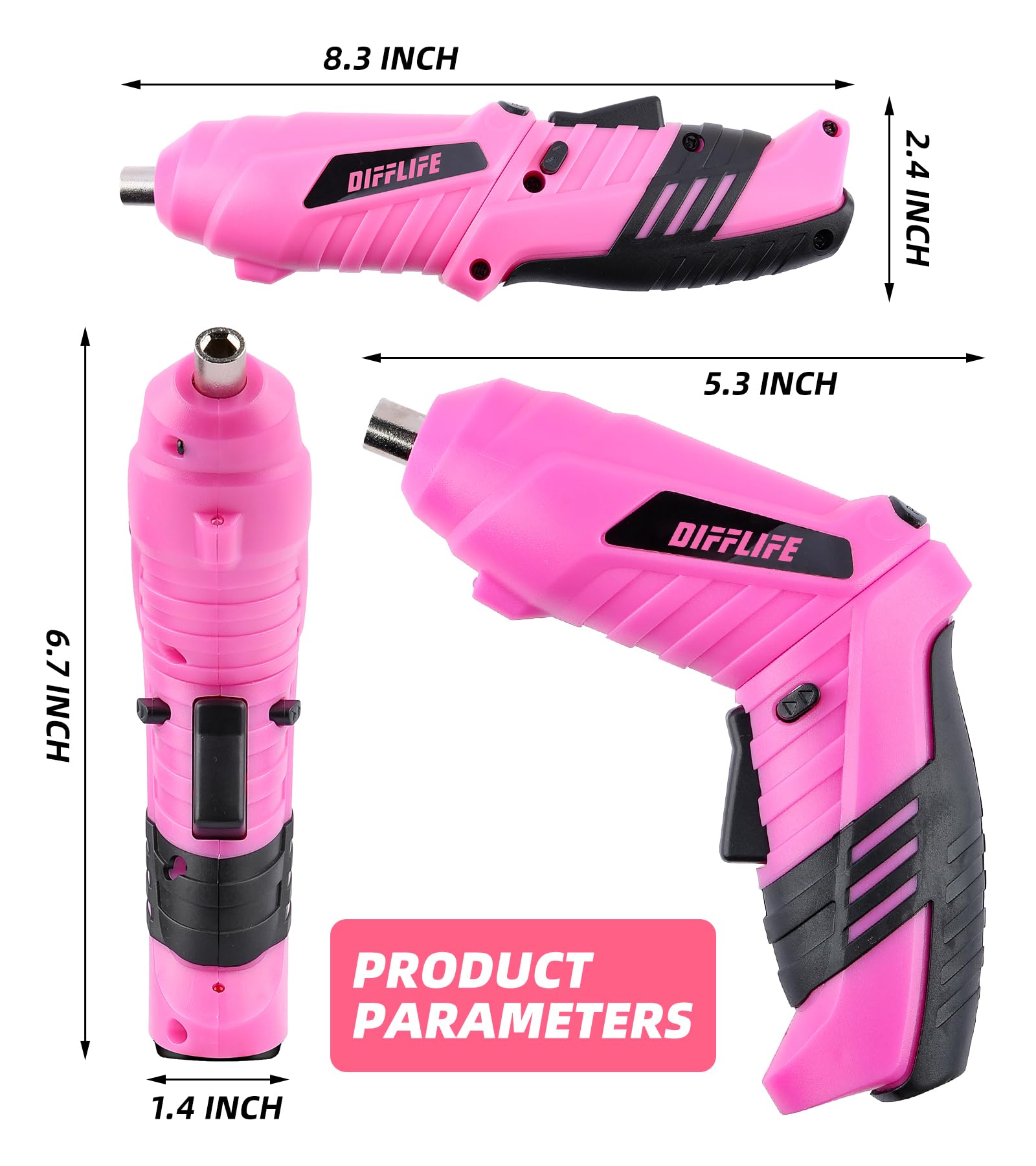 DIFFLIFE 28PCS Pink Power 3.6V Cordless Electric Screwdriver Rechargeable Electronic Mini Automatic Gyroscopic Screw Gun Kit for Home - Pink Tools for Women
