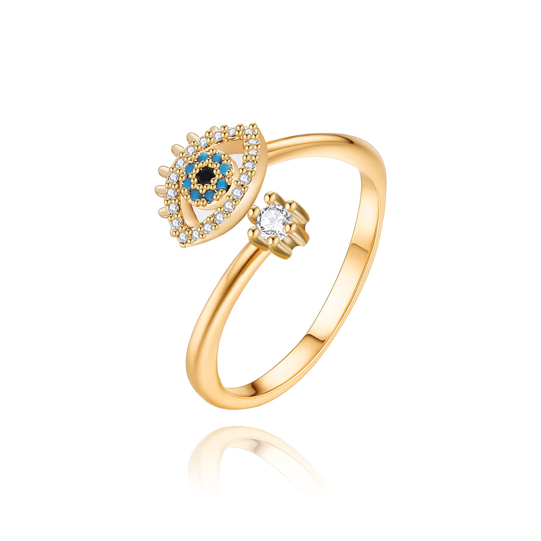 Gold Evil Eye Ring for Women 14k Gold Plated Gold Adjustable Rings Cubic Zirconia Open Ring