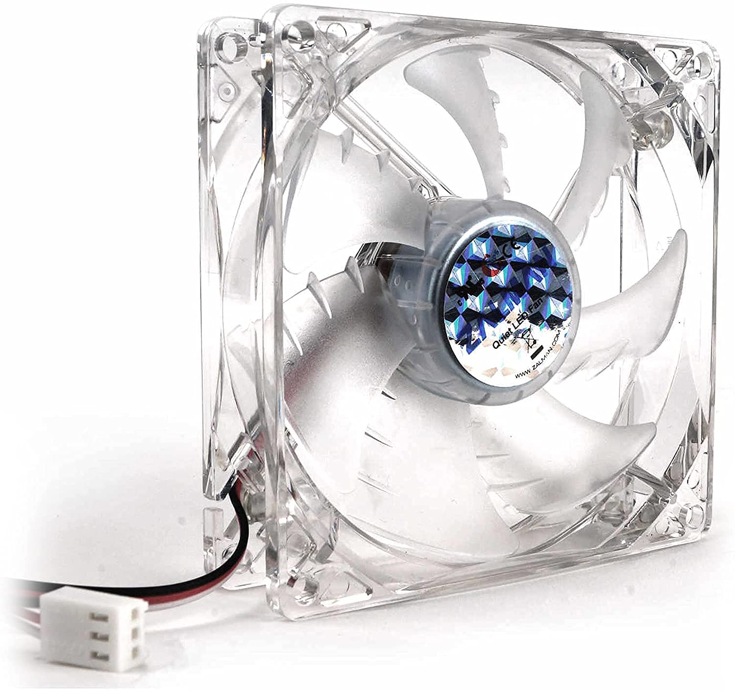 Zalman Ultra Quiet ZM-F2 92mm Blue LED Shark Fin Blade Case Fan Cooling, White ZM-F2 LED (SF)