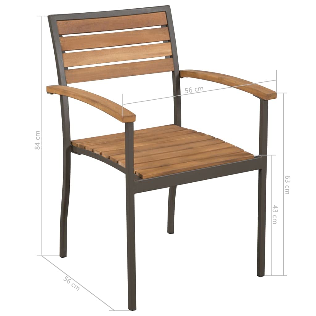 vidaXL 5-Piece Patio Dining Set with Solid Acacia Wood and Steel - Rustic Garden Terrace Outdoor Furniture with Stackable Chairs and Square Table
