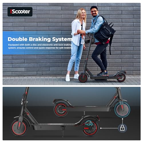 iScooter Electric Scooter Adults and Teenages, 15.6 MPH, 18 Miles Range, 10'' Honeycomb Solid Tires, 500W Foldable and Cruise Control Escooter with Double Braking System and APP