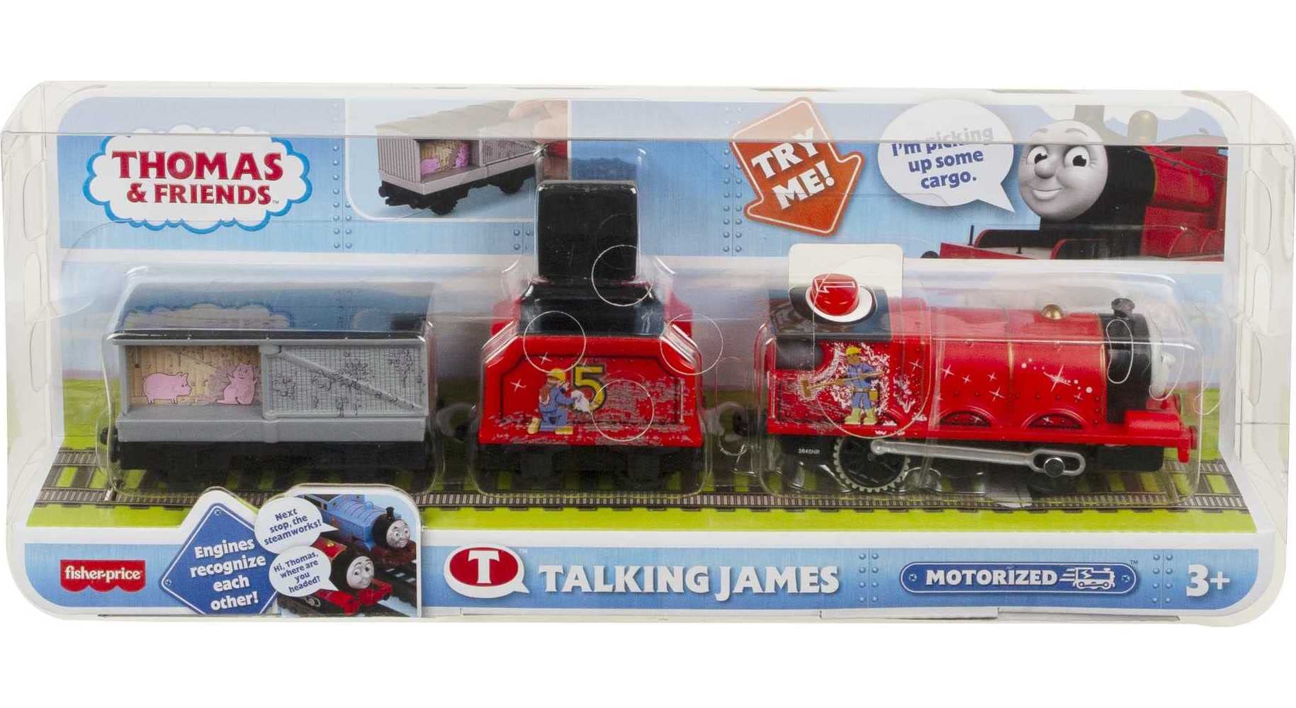 Thomas & Friends Motorized Toy Train Talking James Engine with Sounds Phrases & Coal Car for Preschool Pretend Play Kids Ages 3+ Years