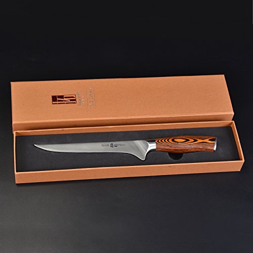TUO Boning Knife - Razor Sharp Fillet Knife - High Carbon German Stainless Steel Kitchen Cutlery - Pakkawood Handle - Luxurious Gift Box Included - 7 inch - Fiery Phoenix Series