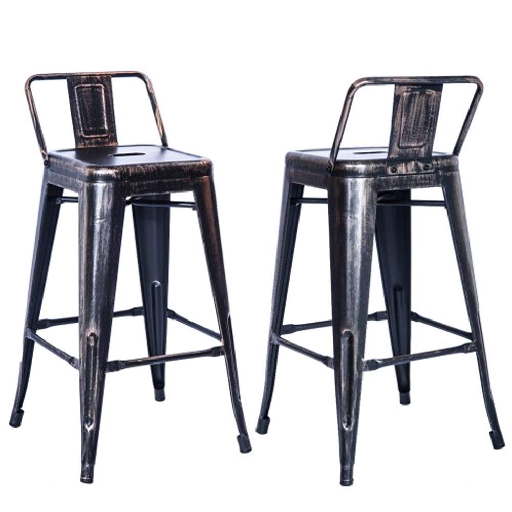 Low Back Indoor and Outdoor Metal Chair Barstool Set of 2 (Golden Black)