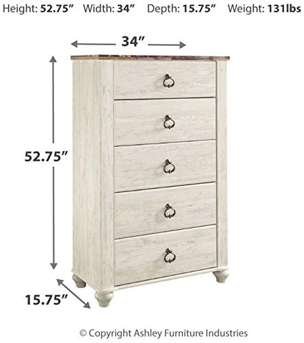 Signature Design by Ashley Willowton 5 Drawer Chest of Drawers, Two-tone Brown and Whitewash