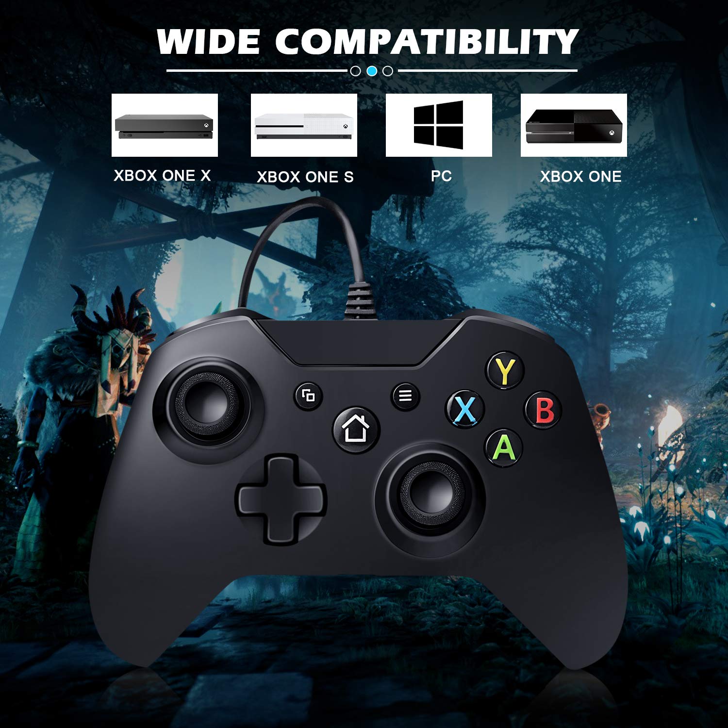 FUXINYA Wired Controller, Compatible with Xbox One/One S/One X/One Elite/Windows 10, PC Gamepad Controller with Headphone Jack [2020 Upgraded Version] (Wired Black)