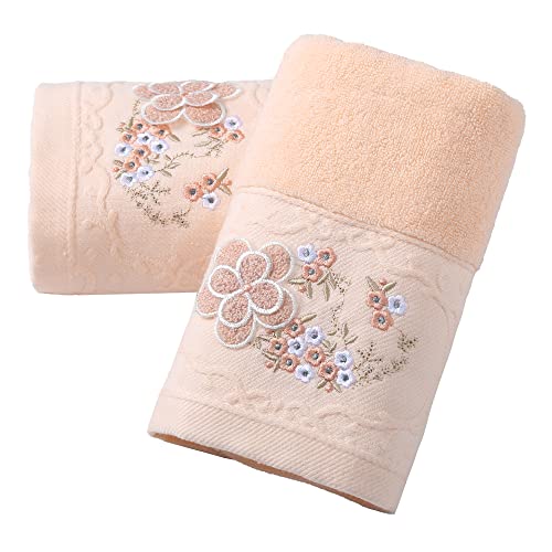 YiLUOMO Pink Hand Towels Set of 2 Stereoscopic Flower Embroidered Decorative 100% Cotton Super Soft Highly Absorbent Terry Hand Towels for Bathroom Gift 13 x 29 Inch