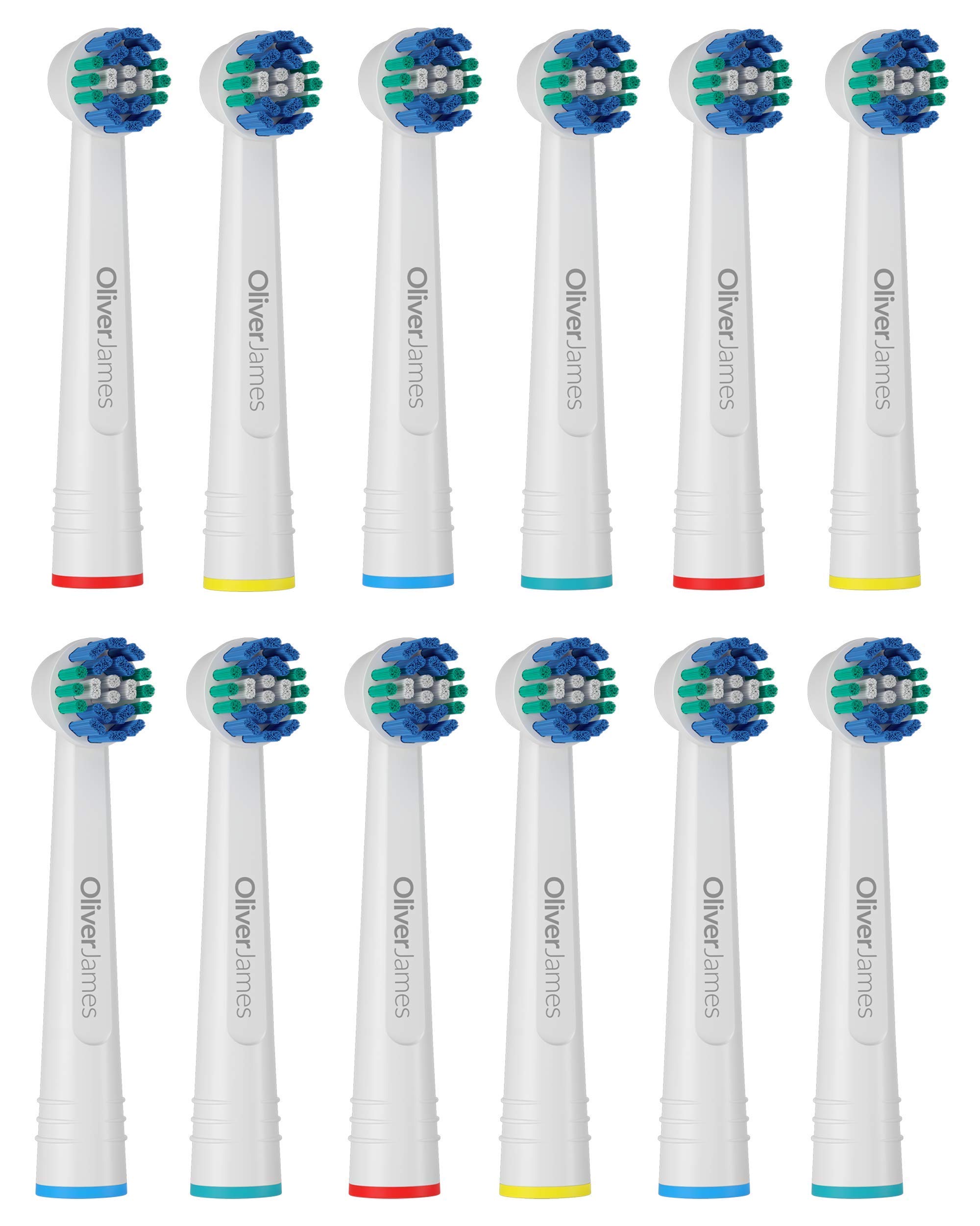 Replacement Toothbrush Heads for Oral B by Oliver James, 12 Pack Regular Heads with Travel Caps, Precision Clean Refill Compatible with Oral B Pro1000 Pro3000 Pro5000 Pro7000
