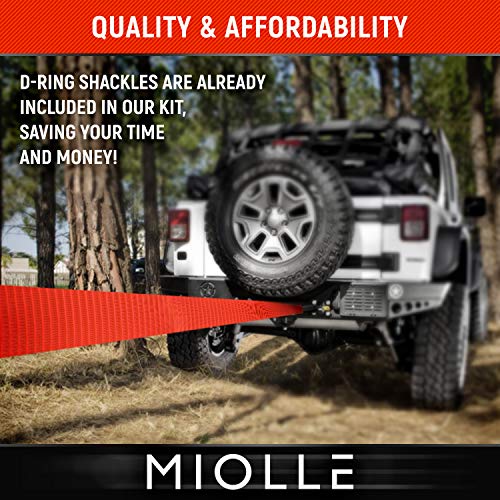 Miolle Tow Strap 3βx20β- 33400lbs MBS (Lab Tested) Recovery Strap Kit Includes: Tow Rope, 2 D-Ring Shackles MBS-41800LBS, Storage Case