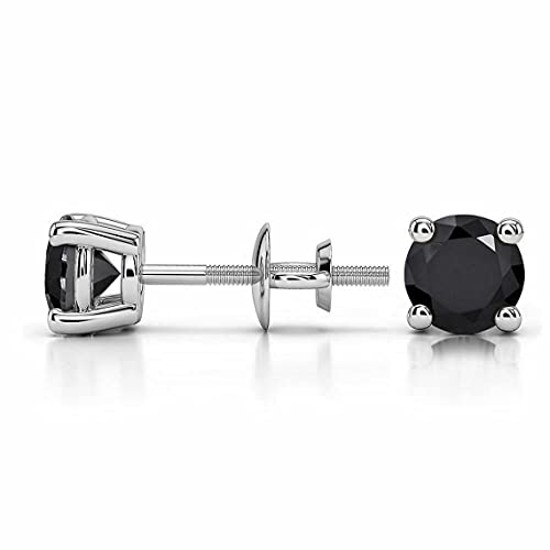 Dazlura Black Diamond Stud Earring Screw back 5.5MM 925 Sterling Silver jewelry for women