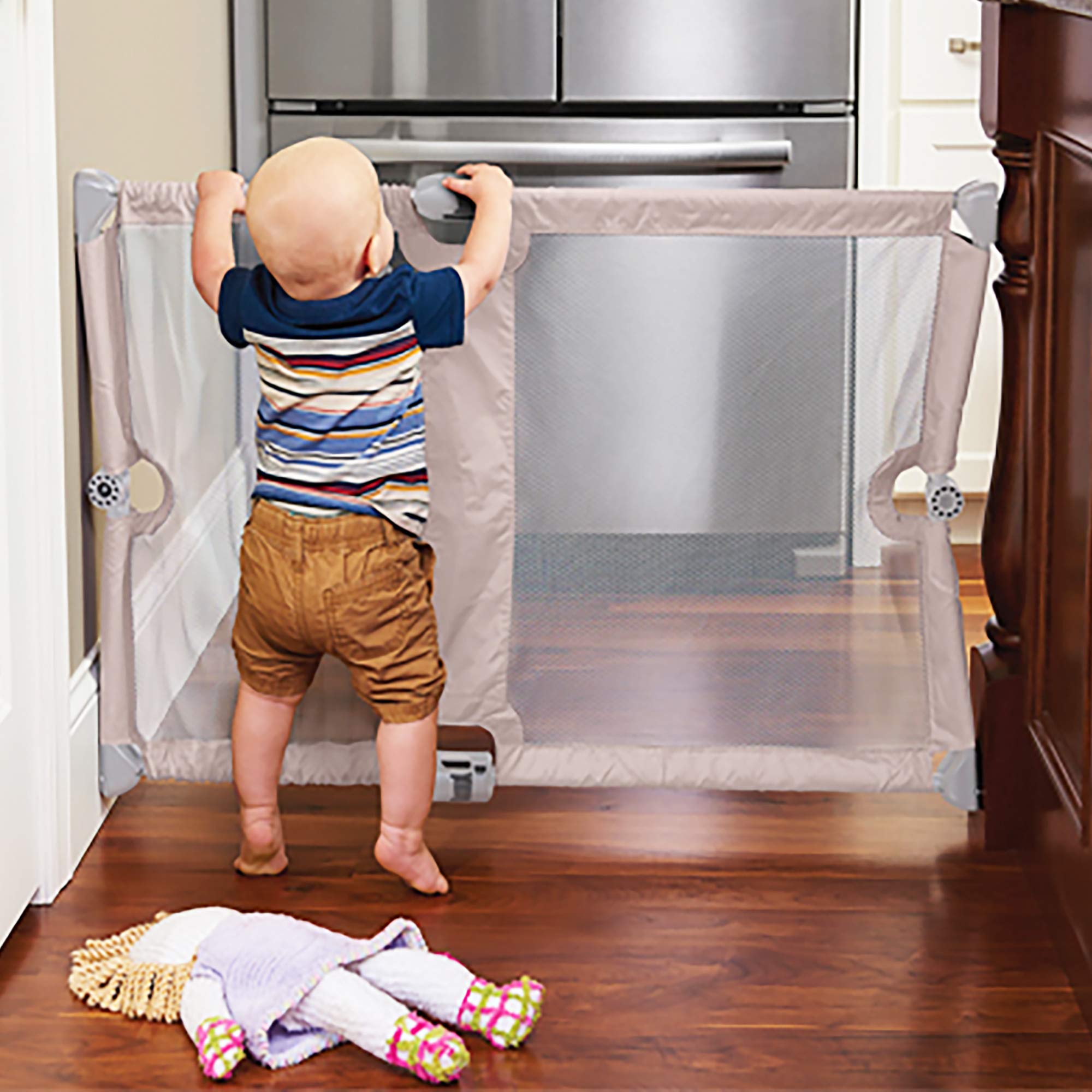 The NaviGate Adjustable Child Safety Gate for Kids 29.5" - 45" | Portable Safety Pressure Gate for Stairs That Requires No Tools, Drilling or Hardware | Perfect for Traveling with Kids and Pets.