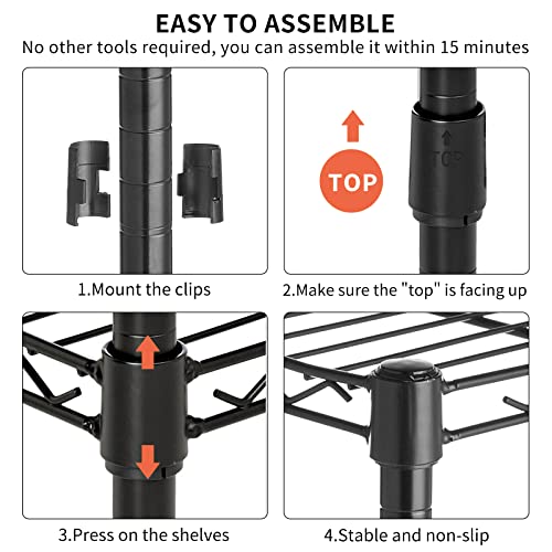 YYkokocat 5-Tier Wire Shelving Adjustable Metal Shelving Unit 48" H Storage Shelves Wire Rack Shelf Organizer for Closet Bathroom Kitchen, 750LB Capacity, 21.5L x 11.6W x 47.6H, Black