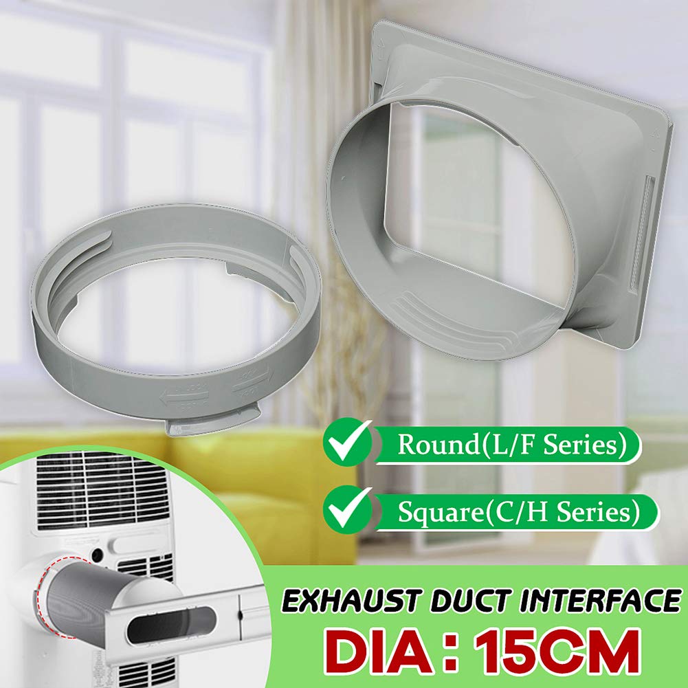AkoMatial 15cm Round/Square Shaped Exhaust Hose Duct Interface Adapter for Portable Air Conditioner - Silver Square C/H Series