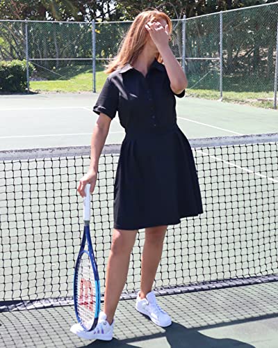 Soneven Women Golf Tennis Polo Dress Short Sleeve Workout Athletic Dresses with Pockets Black