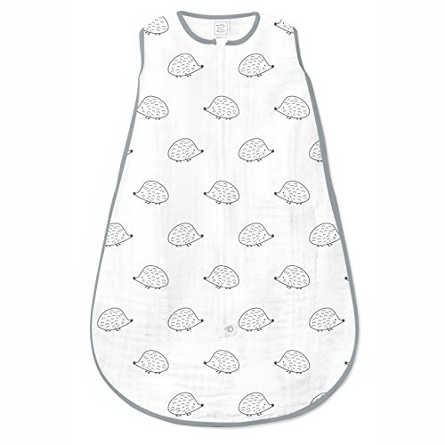 SwaddleDesigns Cotton Muslin zzZipMe Sleeping Sack, Wearable Blanket with 2-Way Zipper, Black Hedgehog, Large (12-18 Month) (Pack of 1)