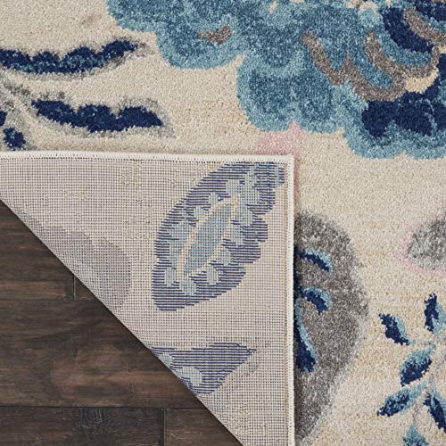 Nourison Tranquil Floral Ivory/Light Blue 8' x 10' Area -Rug, Easy -Cleaning, Non Shedding, Bed Room, Living Room, Dining Room, Kitchen (8x10)
