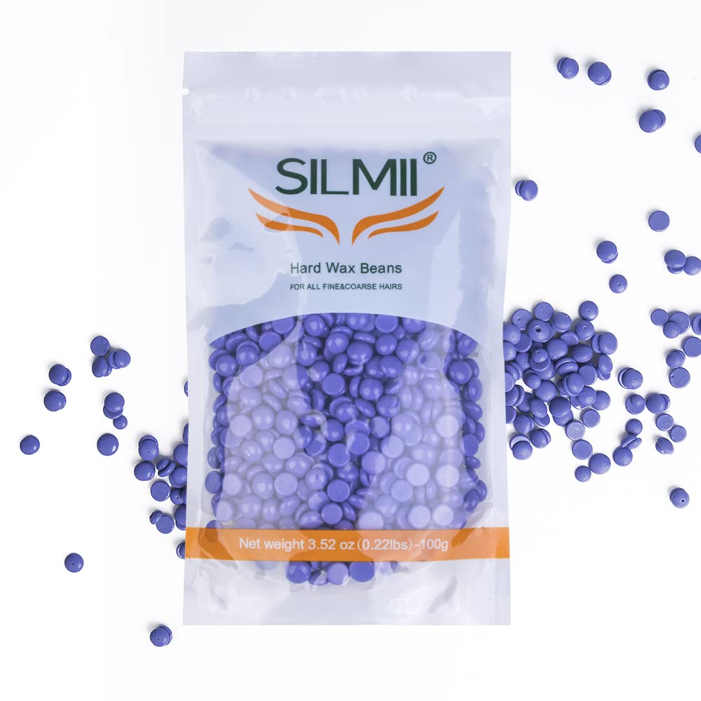 SILMII Wax Beads 100g/3.5oz,Hard Wax Beads for Sensitive Skin Painless Coarse Waxing Beads for Bikini Brazilian Underarms Back and Chest (1 Pack/Lavender)