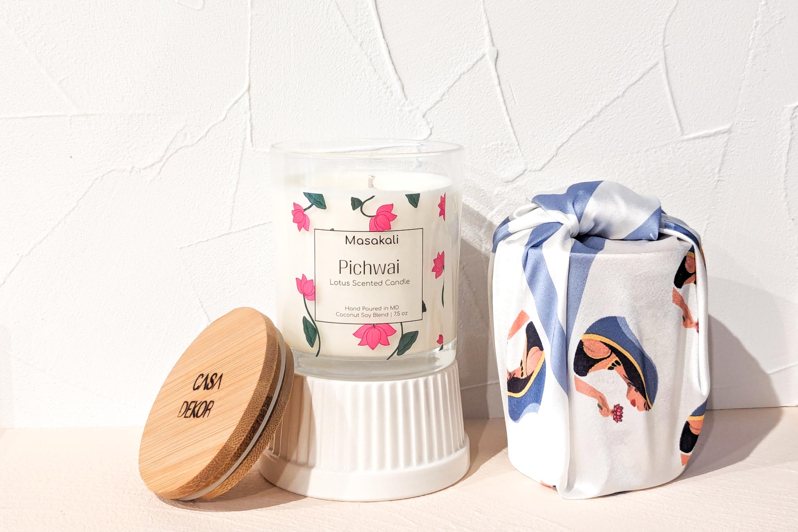 Pichwai - Masakali Collection from Casa Dekor. Handmade Lotus Scented Coconut Soy Wax Candle with Premium & Sustainable Ingredients. 7.5oz - Luxury Scented Candle