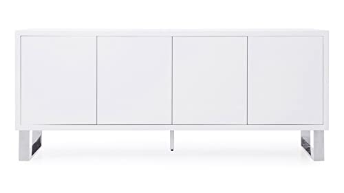 Zuri Furniture Modern Neve Sideboard in White High Gloss Lacquer with Polished Stainless Steel Legs