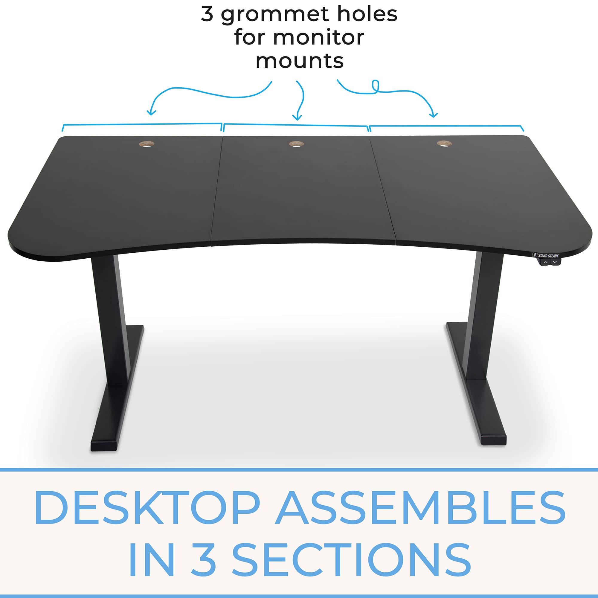 Stand Steady Tranzendesk Power | 63in Electric Gaming Desk | Extra Large Height Adjustable Electric Standing Desk | Ergonomic Computer Desk with 3 Monitor Mount Grommet Holes & Full Size Mouse Pad