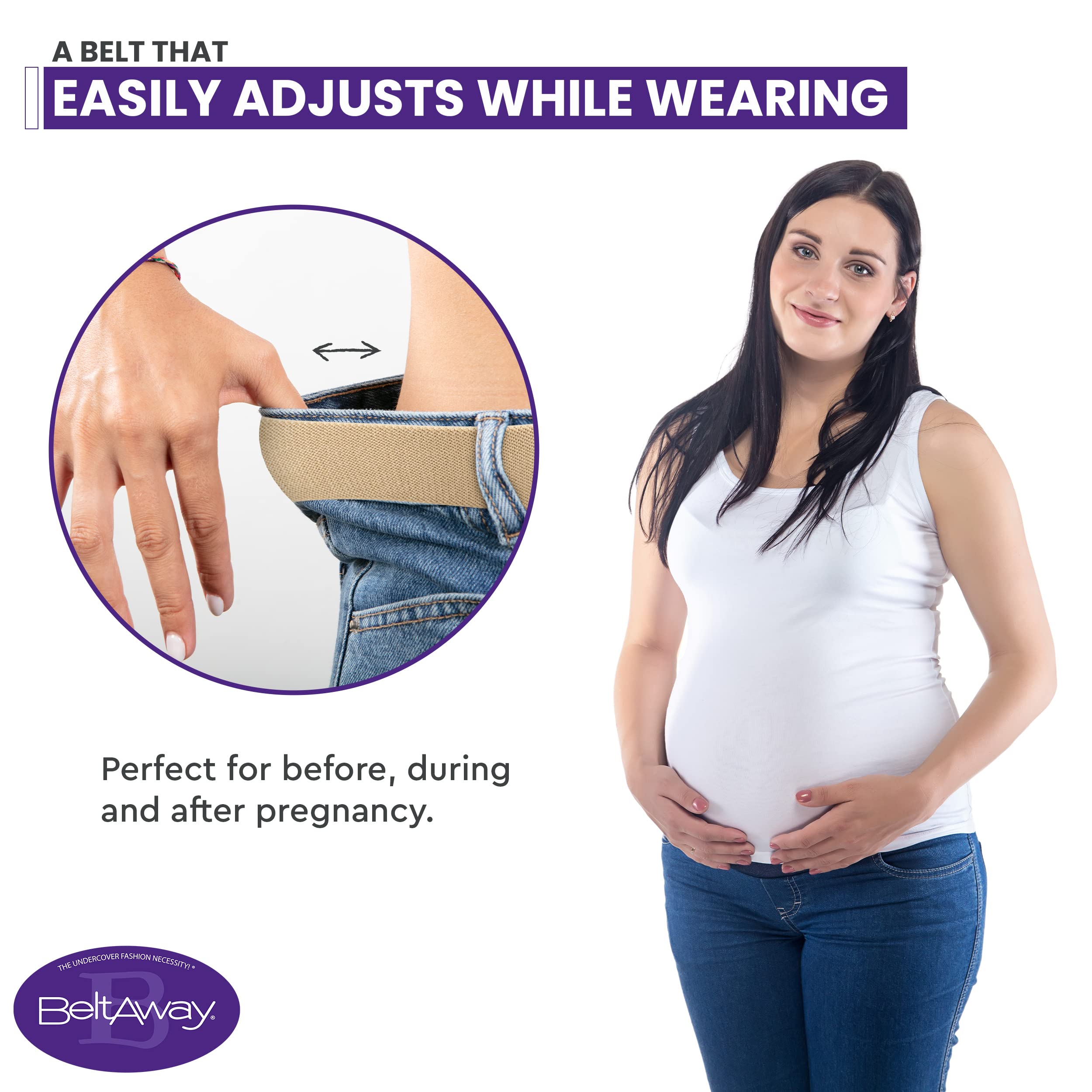 BELTAWAY Easily Adjustable No Show Elastic Belts for Women – Invisible, Flat Buckle, Buckleless Stretch Belts Soft, Non-Slip – Ideal for Jeans, Pants– Elastic, Flat Front –1.5" Width Blk-White, 16-4X