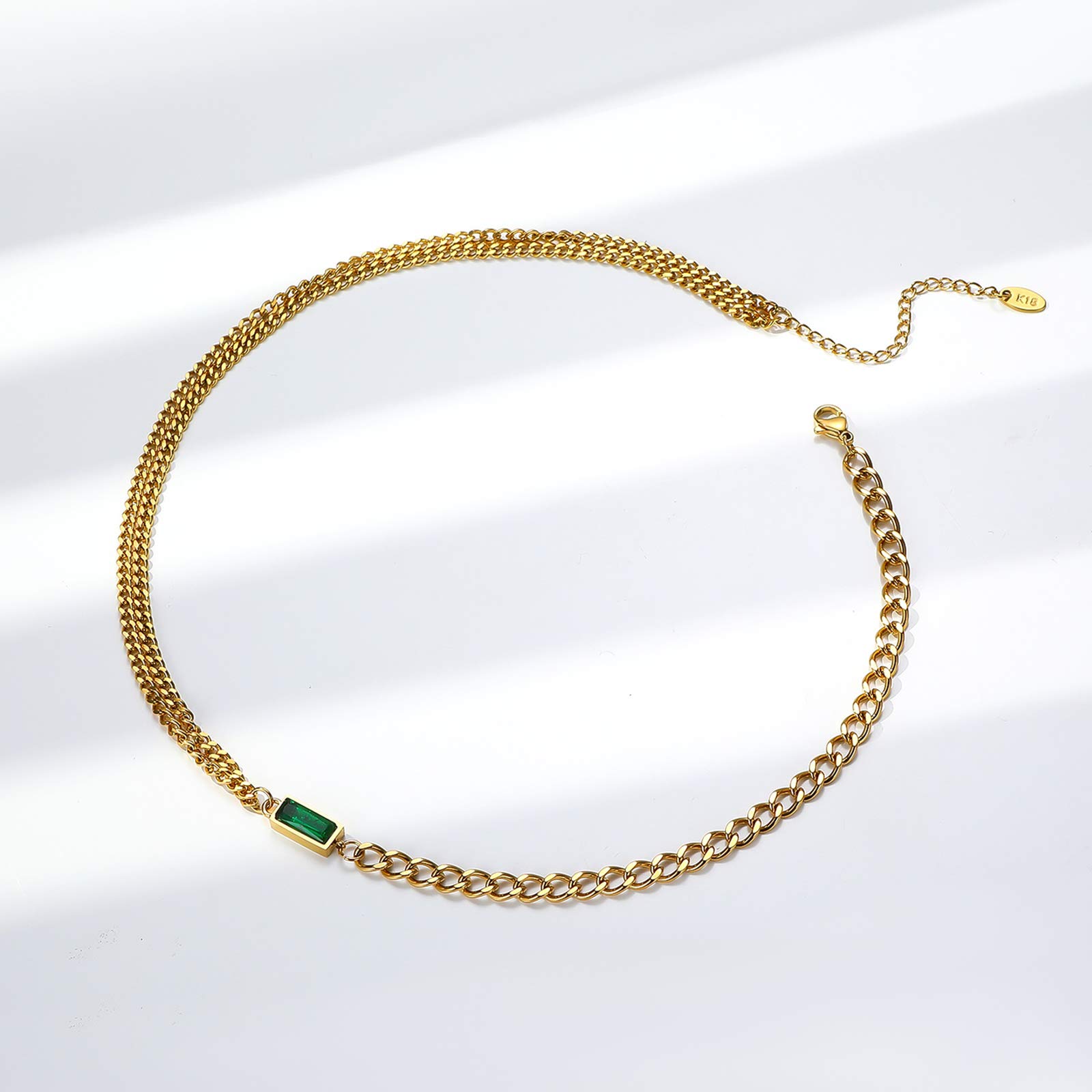 JA.S.JR 18K Gold Plated Emerald Choker Necklaces Chain Necklace Gold Statement Necklaces for Women