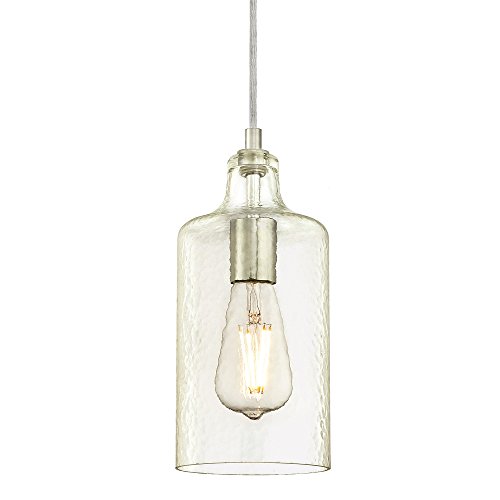 Westinghouse Lighting 6329000 One-Light Indoor Mini Pendant, Brushed Nickel Finish with Clear Textured Glass