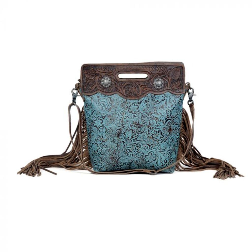 Myra Bag Blue Vine Hand-Tooled Bag S-3361