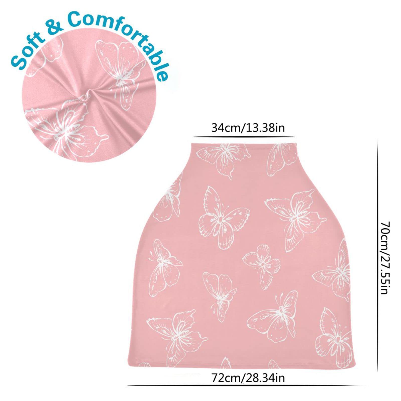 Kigai Pink Butterfly Baby Car Seat Covers Multi-Use Breastfeeding Nursing Seat Canopy Stretchy Breathable Infant Stroller Covers for Boys and Girls