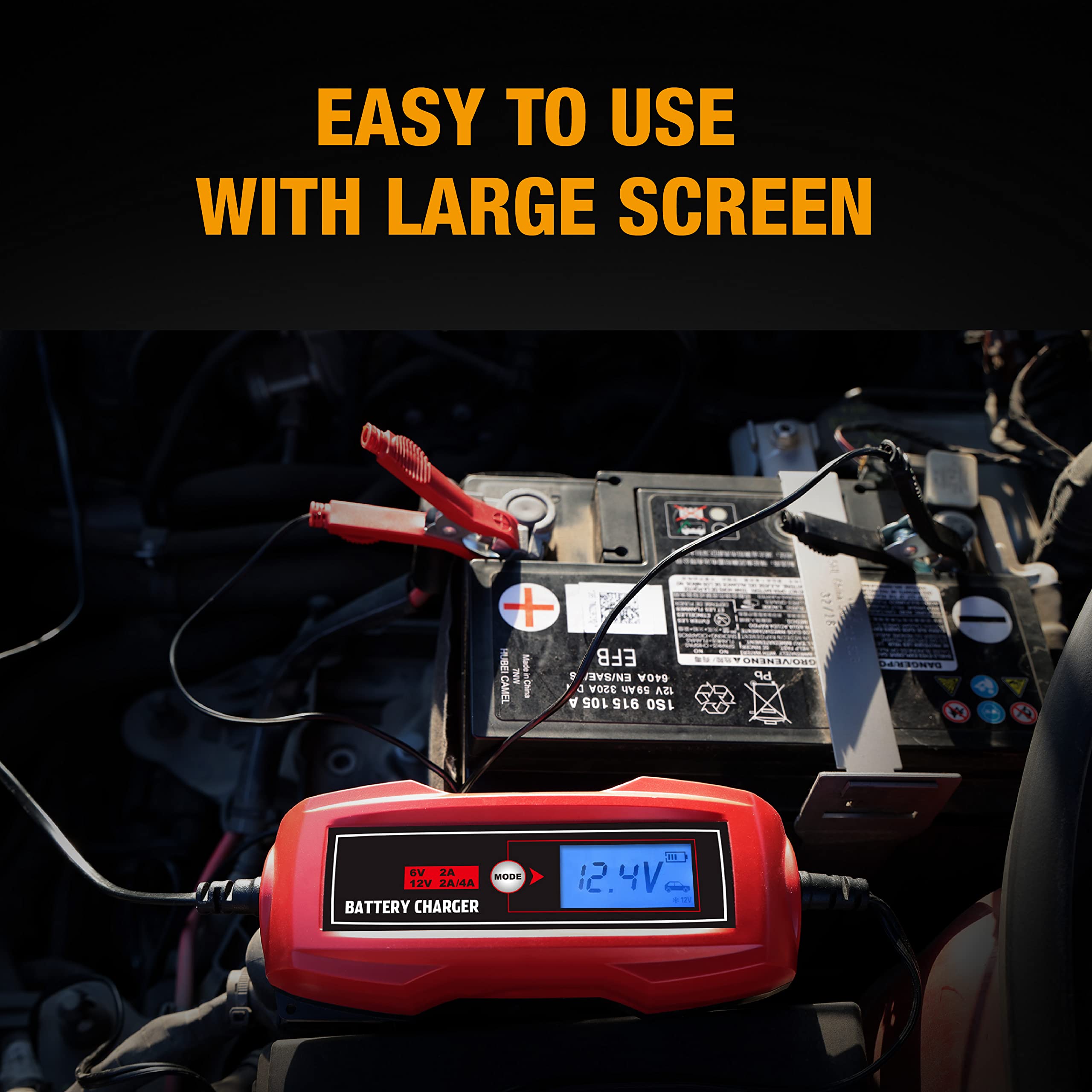 Torin ATR4DVLB Fully Automatic 2/4-Amp Smart Charger: High Frequency Battery Desulfator, 6V and 12V Battery Charger Maintainer Trickle Charger with Temperature Compensation , Red