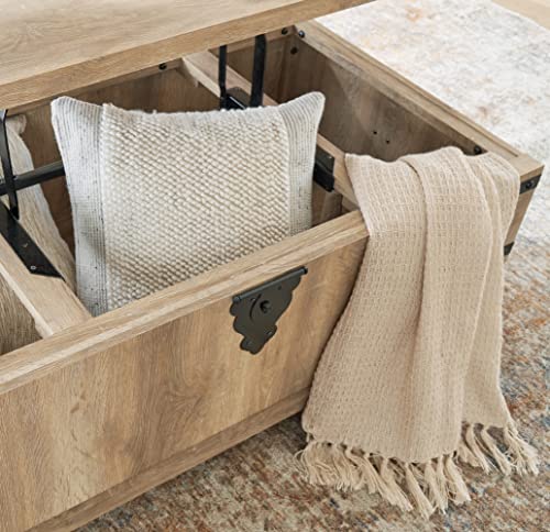 Signature Design by Ashley Calaboro Casual Lift-Top Rustic Coffee Table, Light Brown & Black