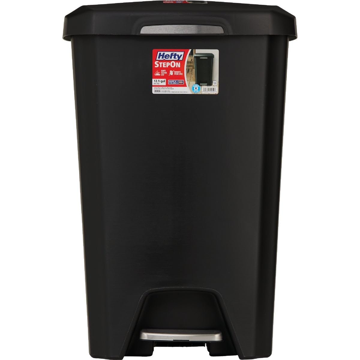 Hefty 13-Gallon Step-On Trash Can, Black Rugged And Durable (1) (1)