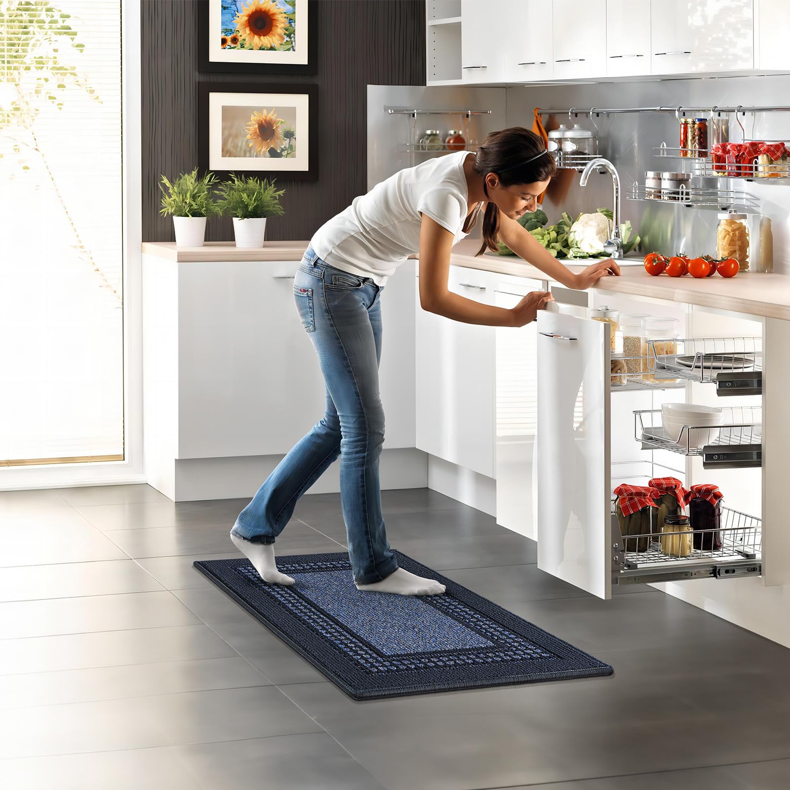JEEDOVIA Kitchen Rugs Non Slip, Kitchen Mat Absorbent Dirt-Resistant Kitchen Floor Mats, Durable Kitchen Runner Rug for Sink, Laundry, Office, Door, Machine Washable, 19.5"x31", Grey