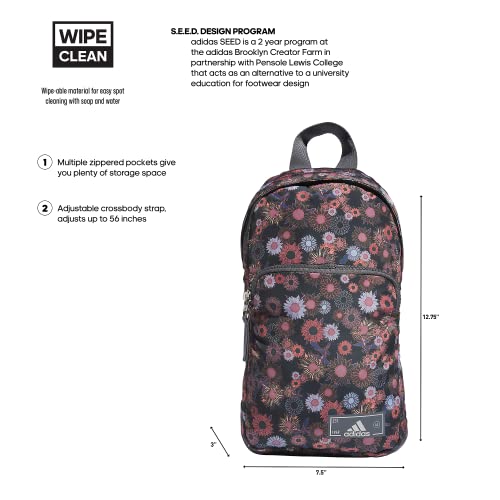 adidas Essentials 2 Sling Crossbody Bag, SEED Ditsy Floral Carbon/Onix Grey/Silver Metallic, One Size
