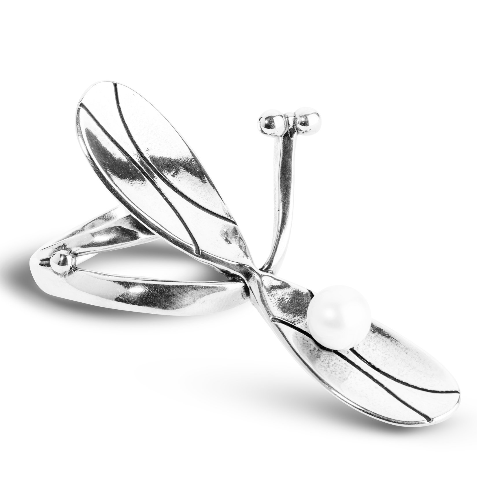 American West Sterling Silver Freshwater Pearl Gemstone Dragonfly Ring Size 8