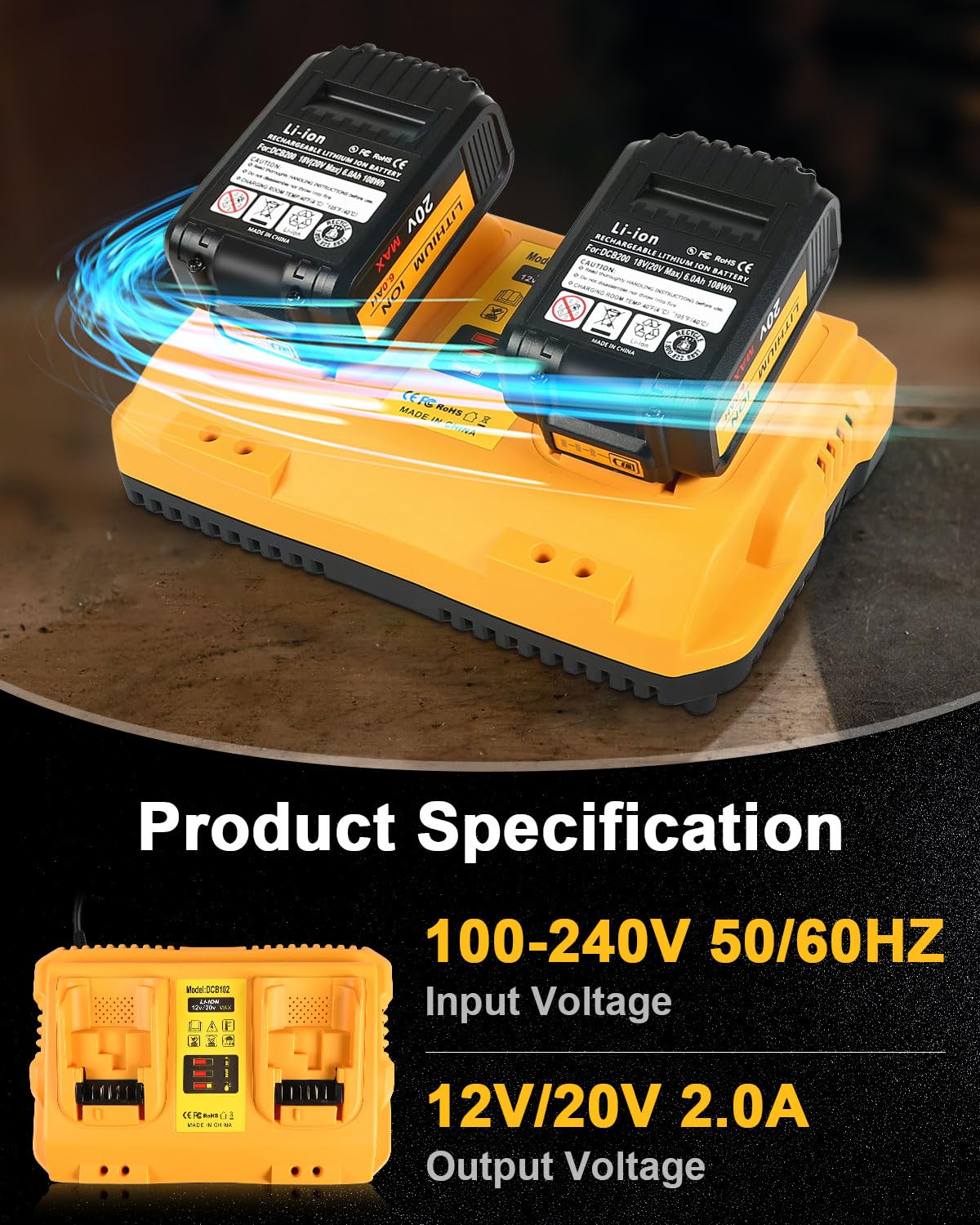 DCB102 Battery Charger Replacement for Dewalt Battery Charger Compatible with Dewalt 12V 20V Max Lithium Battery (Include 2Pack Battery)