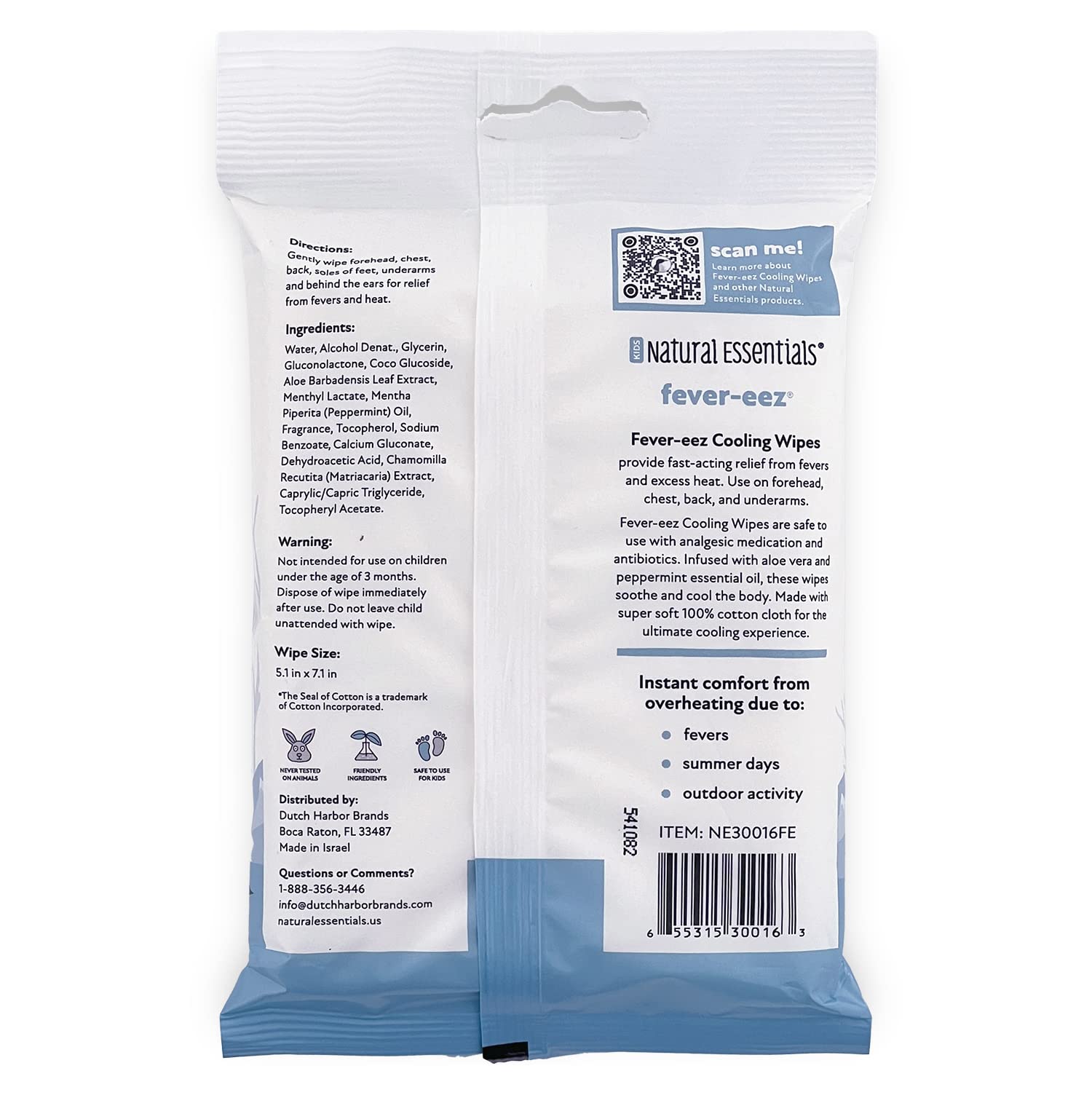 Natural Essentials Fever-eez Baby Fever Relief for Kids, Soothing Forehead & Body Wipes for Babies, Provide Immediate Cooling Sensation during Fevers, High Body Temperatures and Hot Flashes