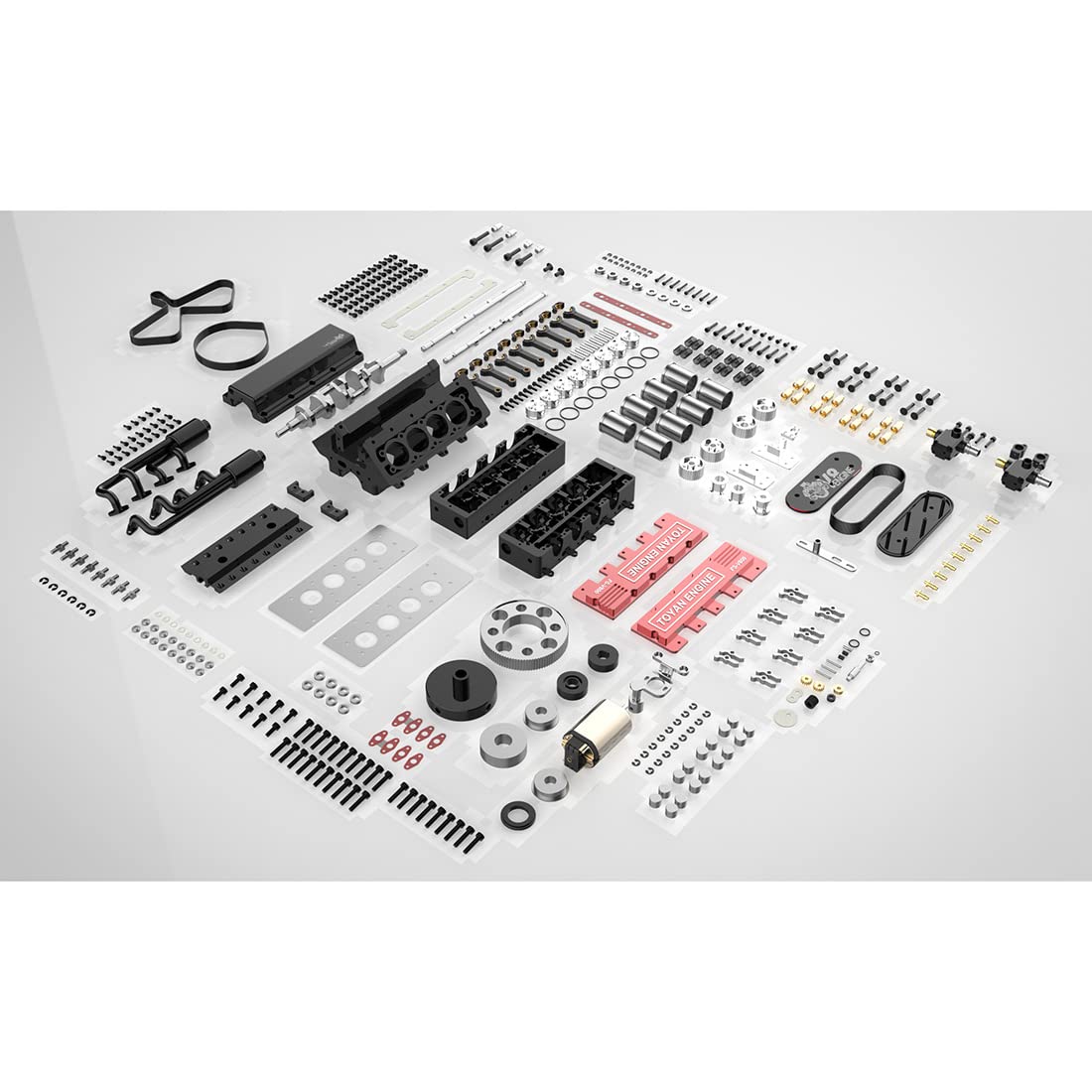 MAYS 8 Cylinder Engine Kit Mini V8 Model, TOYAN HOWIN FS-V800 1/10 Four-Stroke Water-Cooled Nitro Model for RC Car Boat Physics Science DIY Toy Kids & Adults - Version, 12.34 x 3.2 x 12.73cm