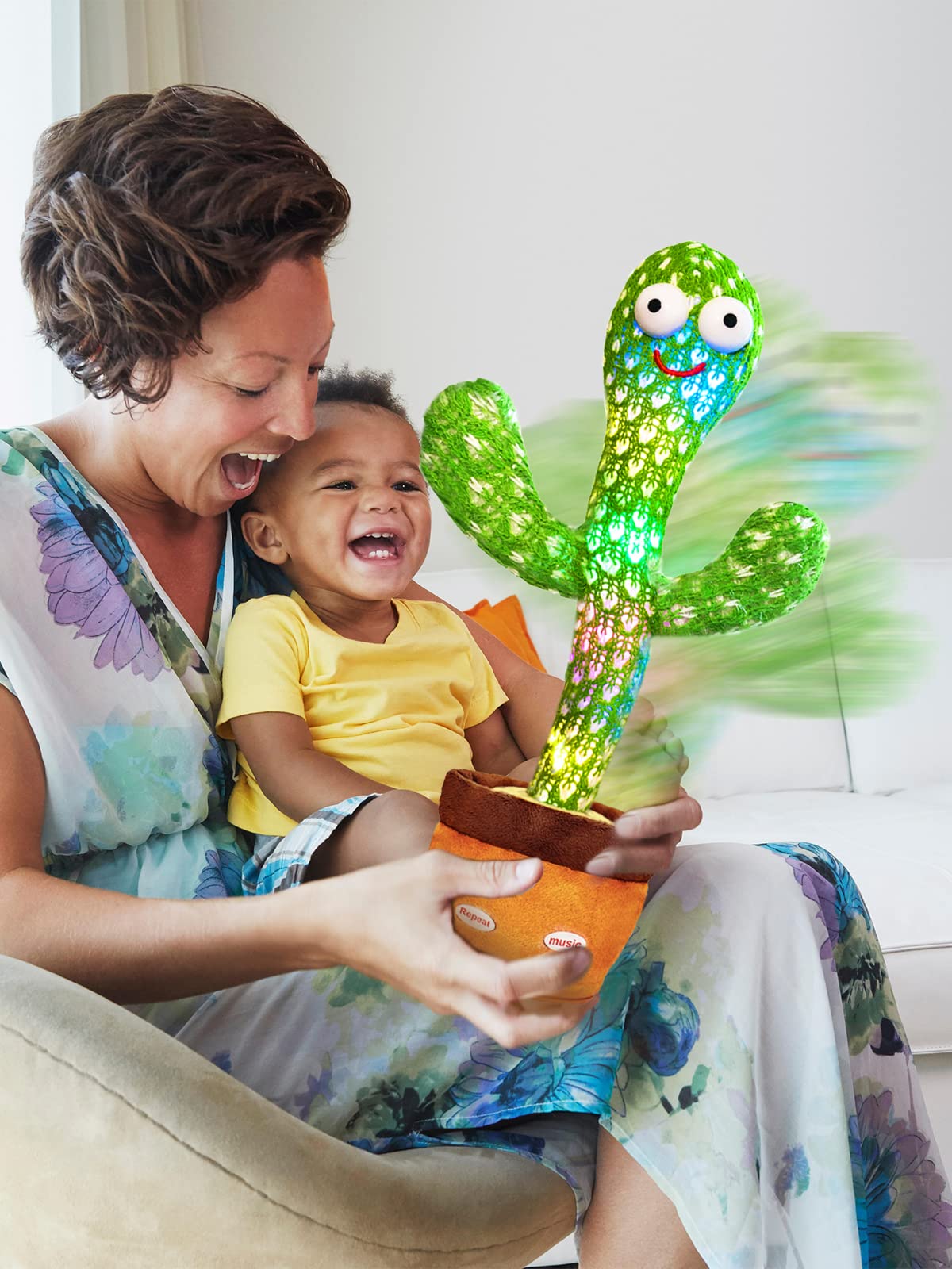 Keculf Cactus Toy - Talking, Singing Cactus Toy, Mimicking Musical Cactus with LED Light, Repeats What You Say with Songs in English for Babies Cactus Toy Mimic Gift Box Packaging