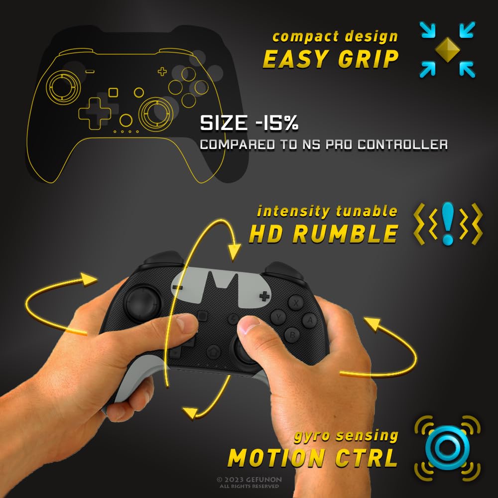 Wireless Controller Compatible with Nintendo Switch/Lite/OLED, Dark Knight Edition Remote Game Control with Turbo, Motion Control, HD Rumble - Black/Grey