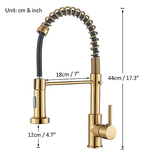 Brushed Gold Kitchen Faucet Pull Down 2-Way Spray Single Handle Hot Cold Water Mixer Tap 360 Rotation Mixer Tap