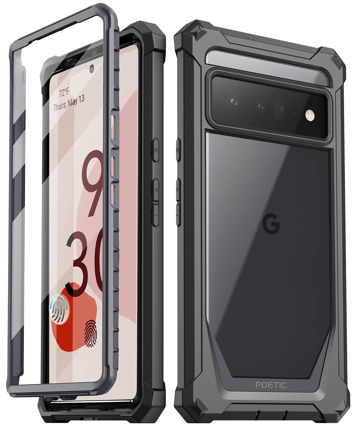 Poetic Guardian Case Compatible with Pixel 6 Pro 5G, Built-in Screen Protector Work with Fingerprint ID, Full Body Hybrid Shockproof Protective Rugged Clear Bumper Cover Case, Green/Clear