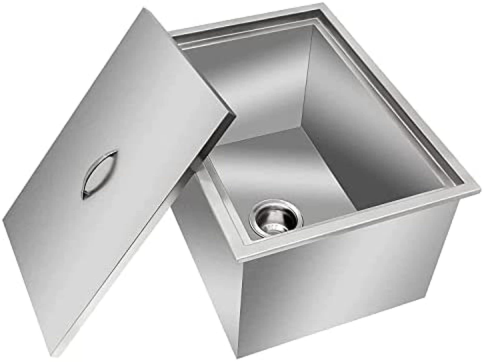 Drop-in Ice Chest Built in Ice Bin with Removable Cover SUS 304 Stainless Steel Ice Cooler Including Drain-Pipe & Drain Plug for Cold Wine Beer Beverage (23''L x 17''W x 13''H)