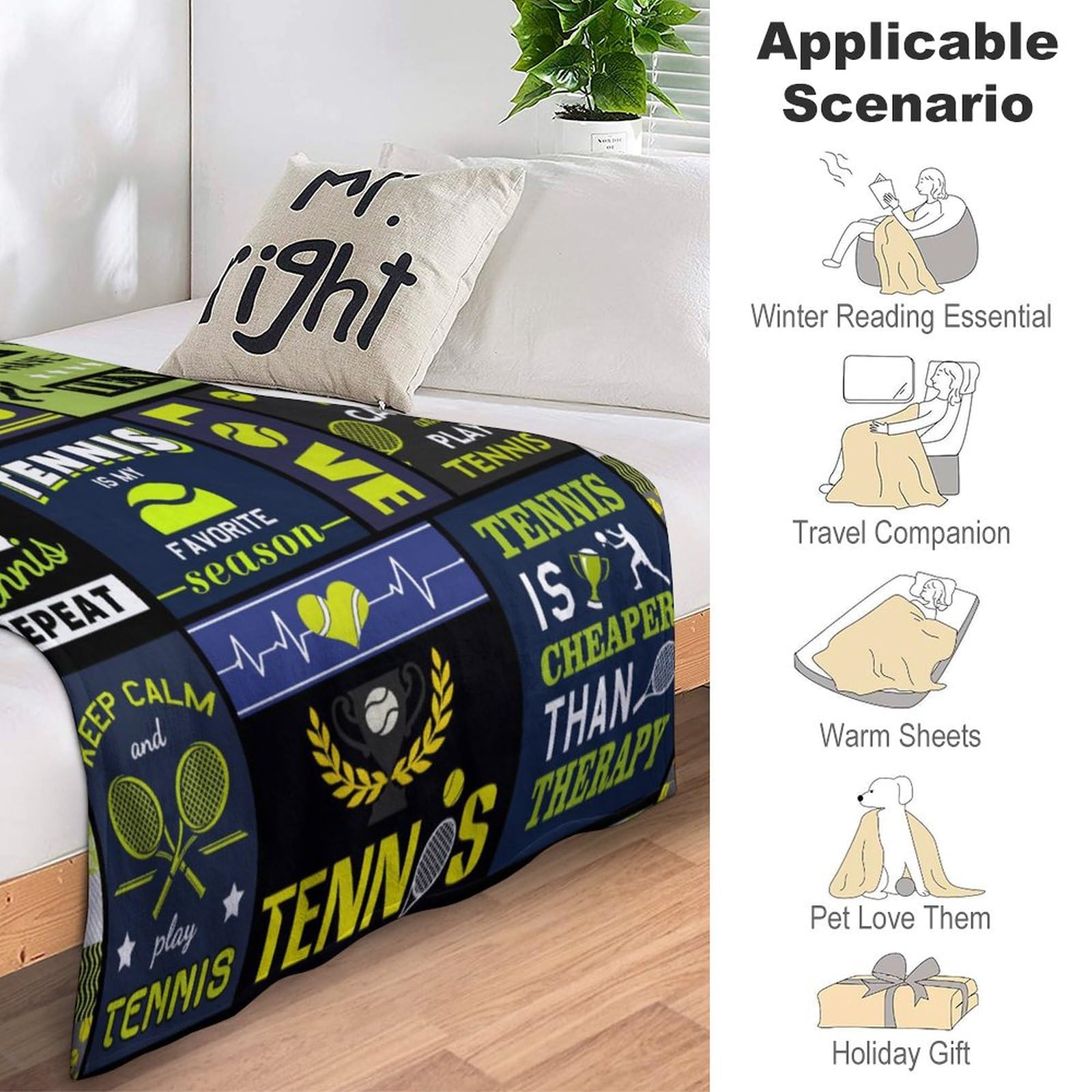Jreergy Tennis Blanket Gifts for Tennis Player Warm Throw Blanket for Boys Girls Sport Lover Blanket for Sofa Camping Couch 40"x50"